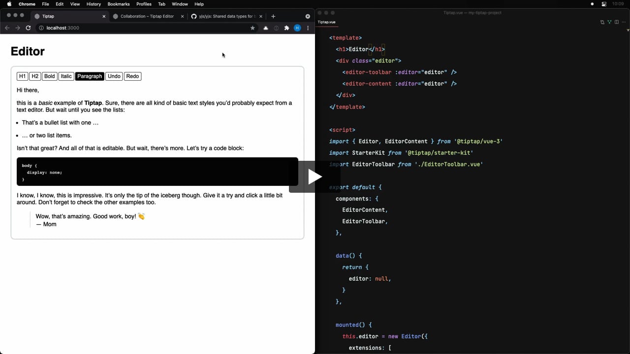 Collaborative editing – Tiptap Editor