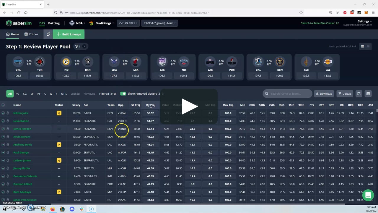 Building your first NBA DFS Lineups with SaberSim on Vimeo