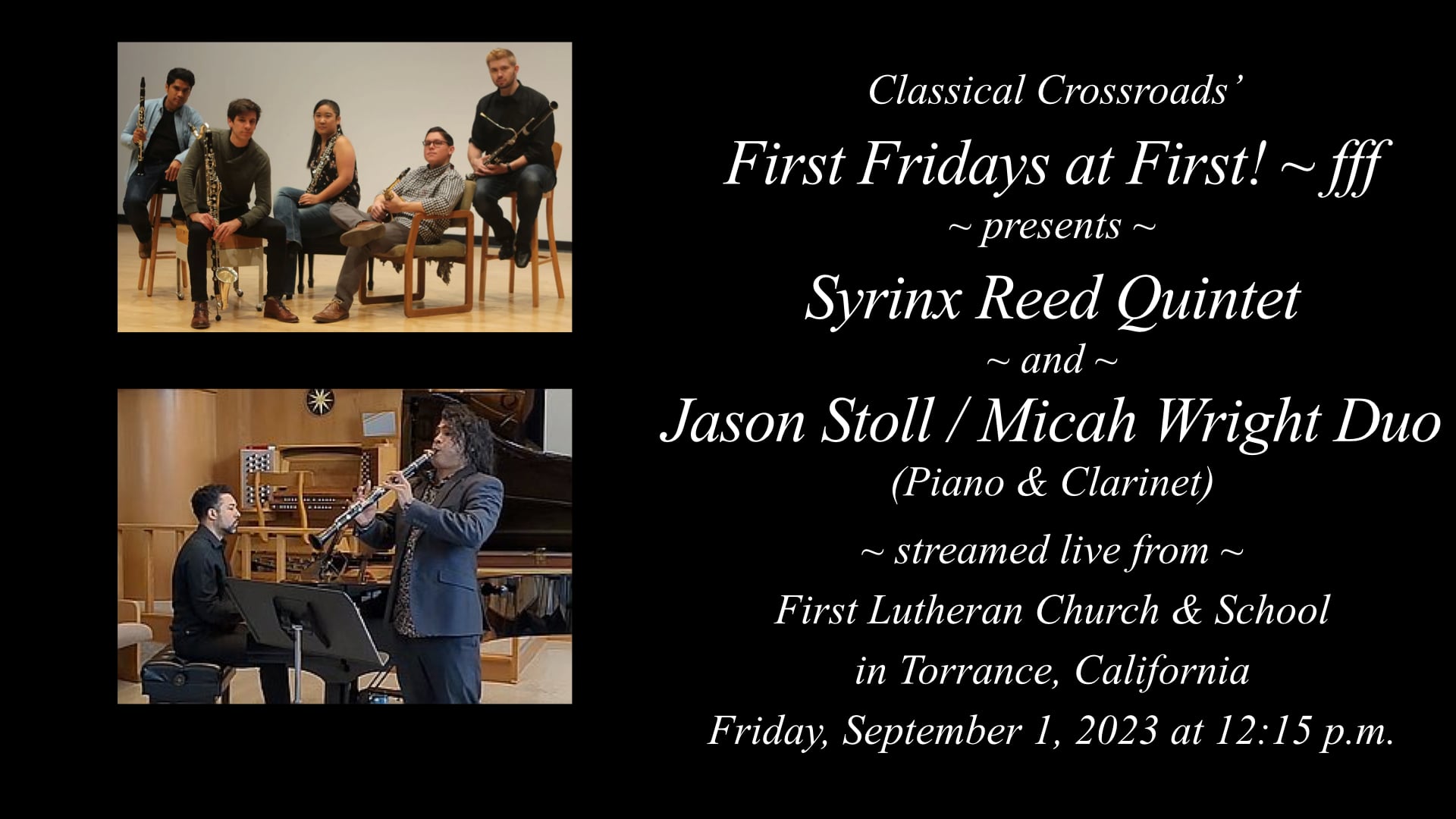 Syrinx Reed Quintet & Jason Stoll / Micah Wright Duo on Classical ...