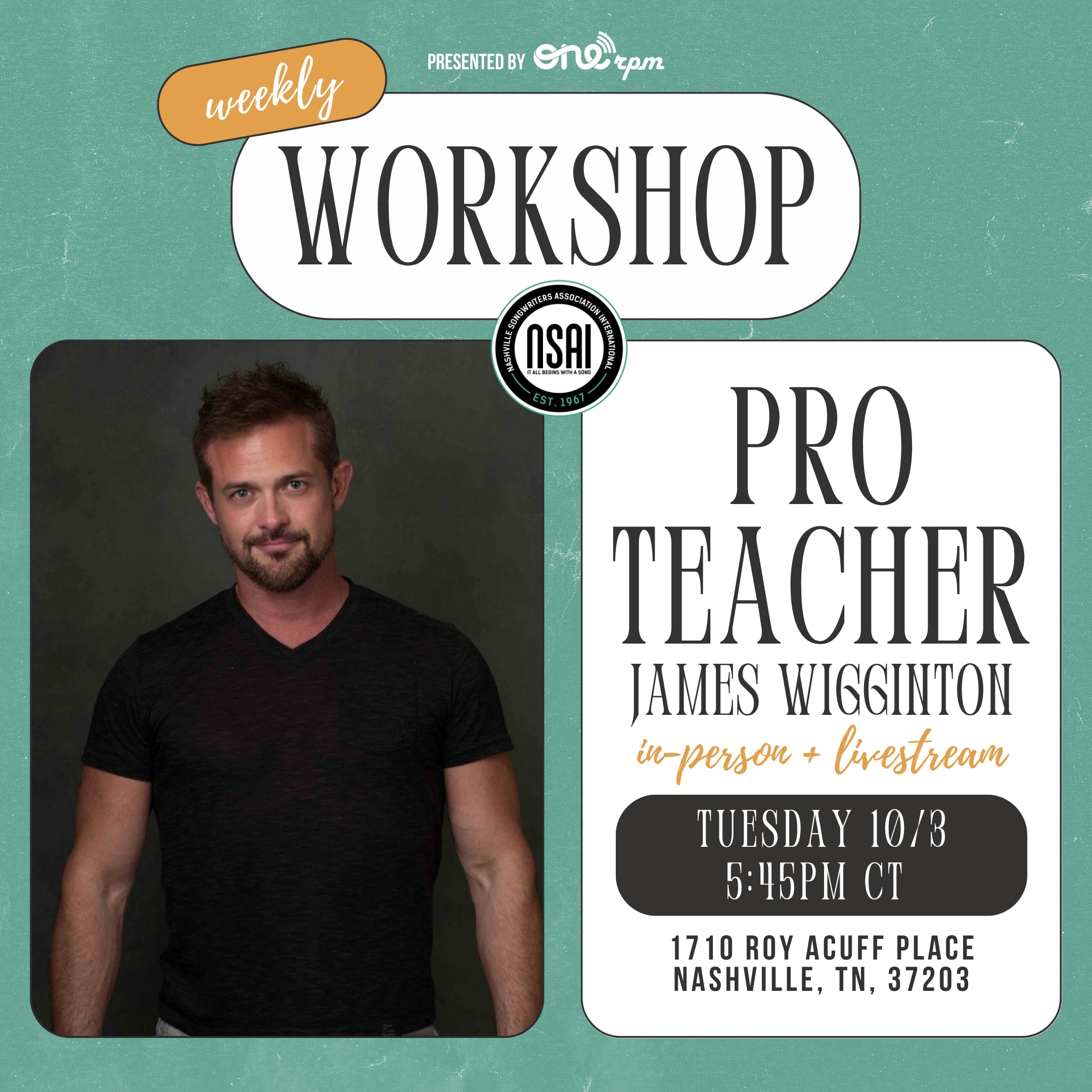 WORKSHOP LIVESTREAM | Pro Teacher: James Wigginton