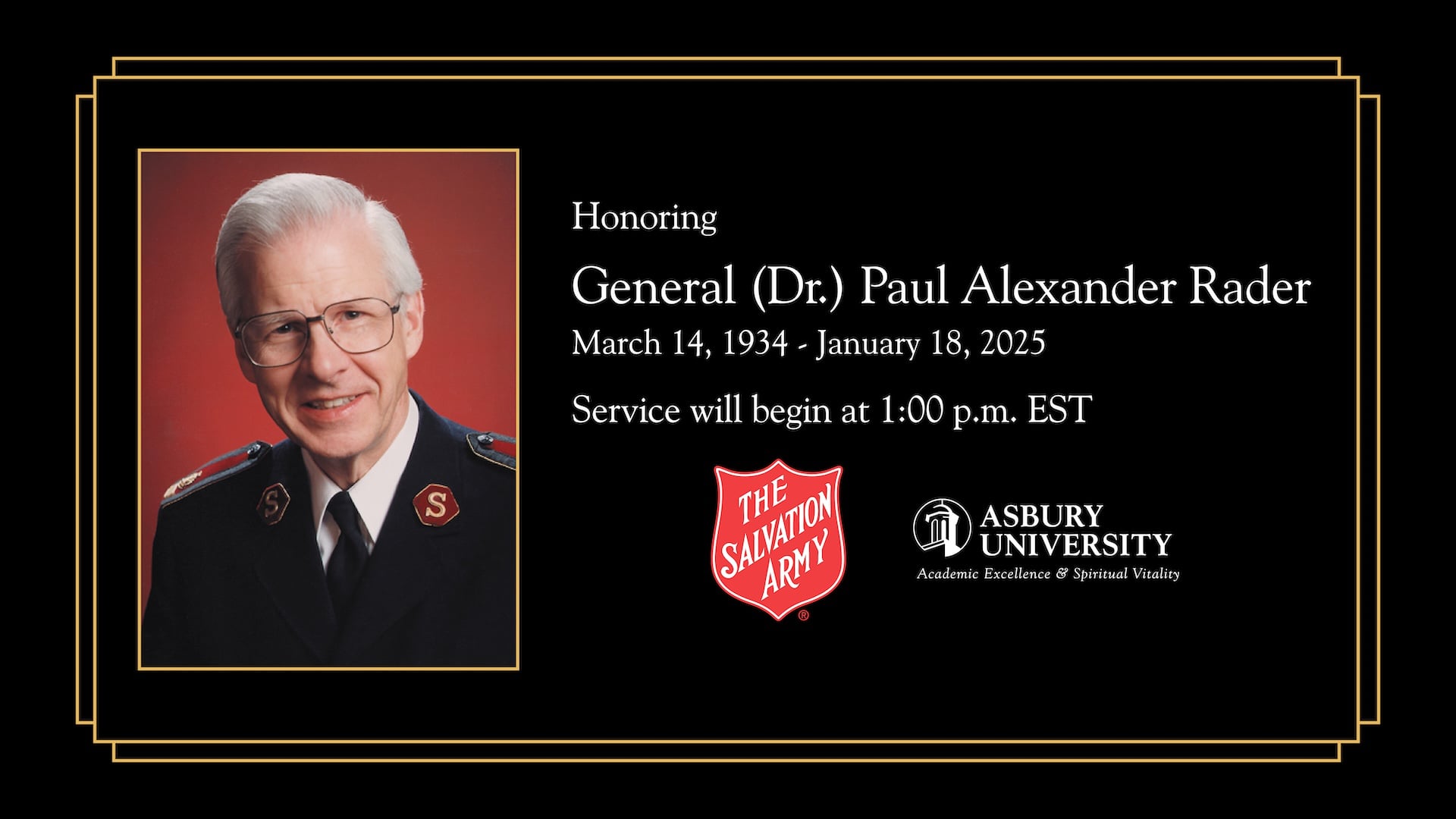 General (Dr.) Paul Alexander Rader Memorial Service - Feb. 1, 2025