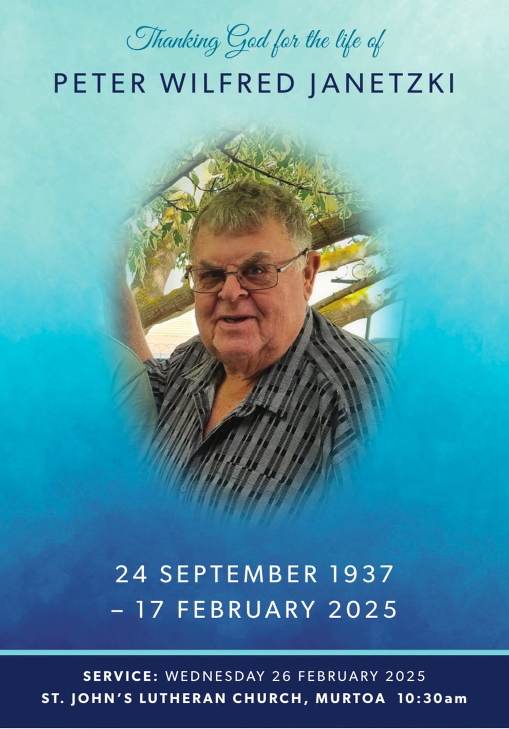 Funeral Service for Peter Wilfred Janetzki (not live but delayed broadcast)