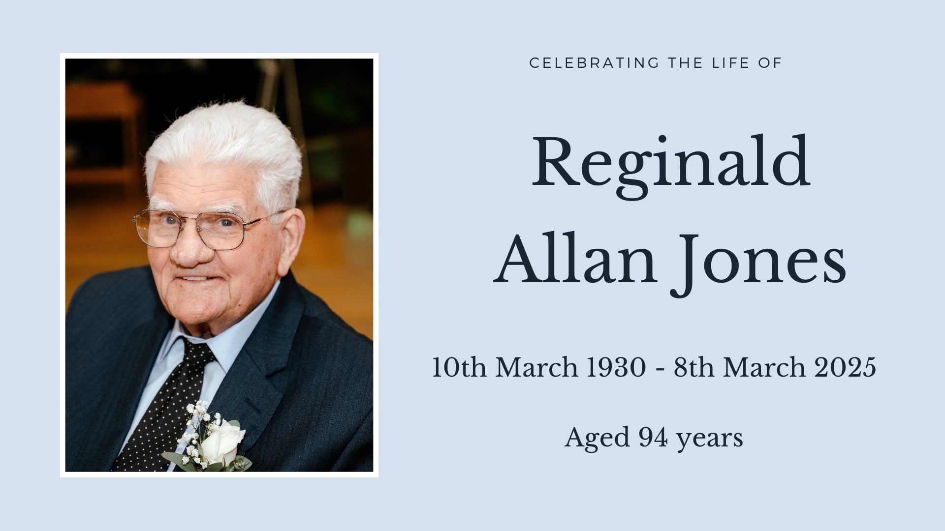A Service in Loving Memory of Reginald Allan Jones