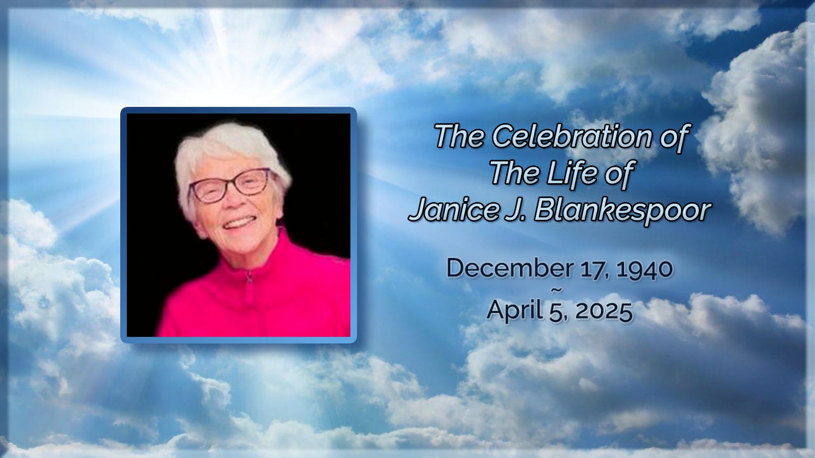 Memorial Service of Janice J. Blankespoor
