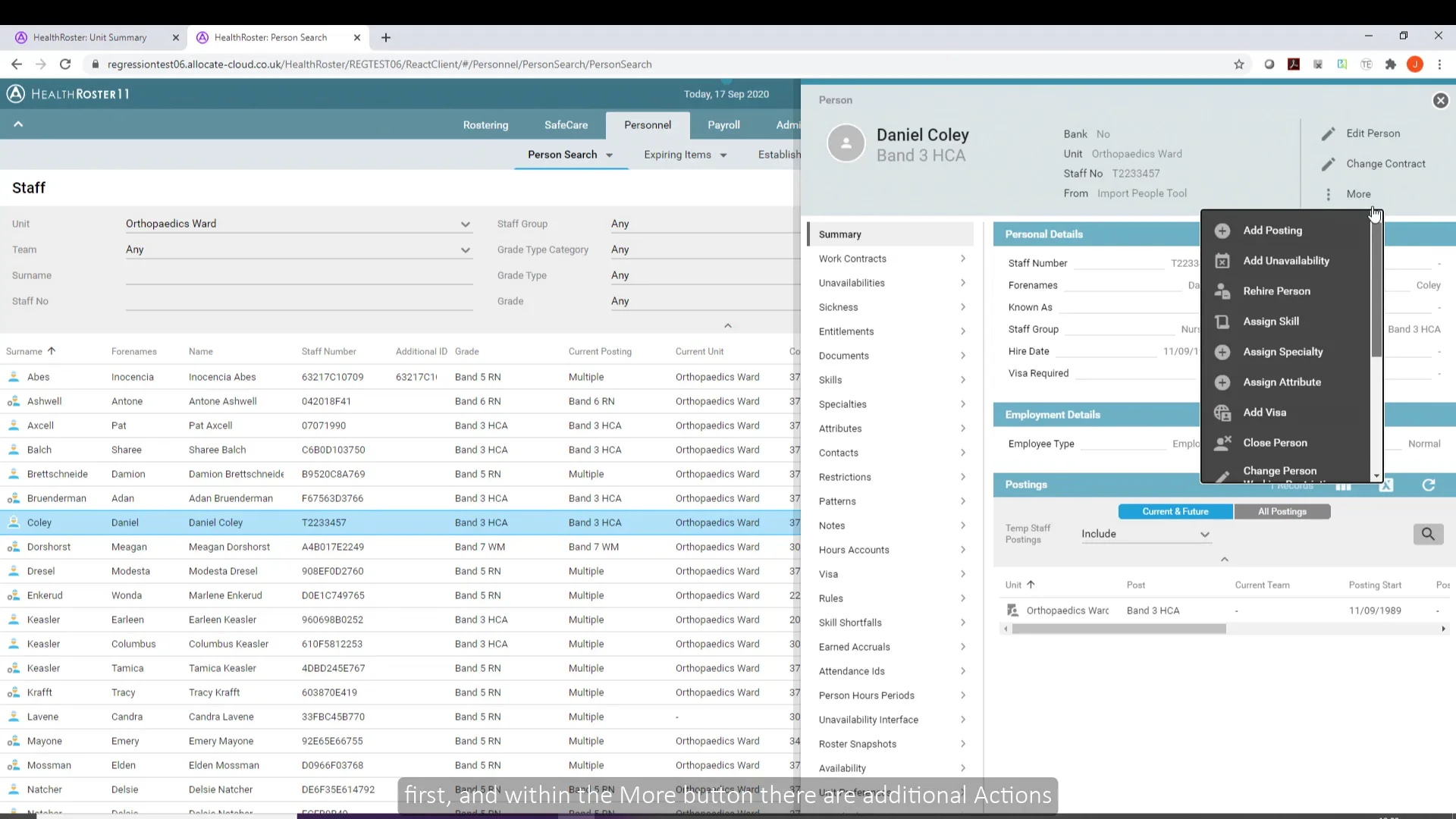 Healthroster Version 11 Navigation