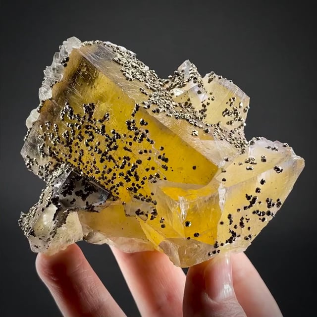 Yellow Fluorite with Pyrite and Calcite, Ill | iRocks Fine Minerals