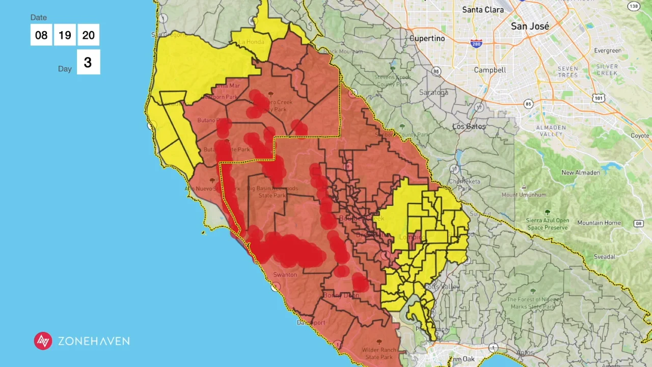 Zonehaven CZU Evacuation Progression on Vimeo