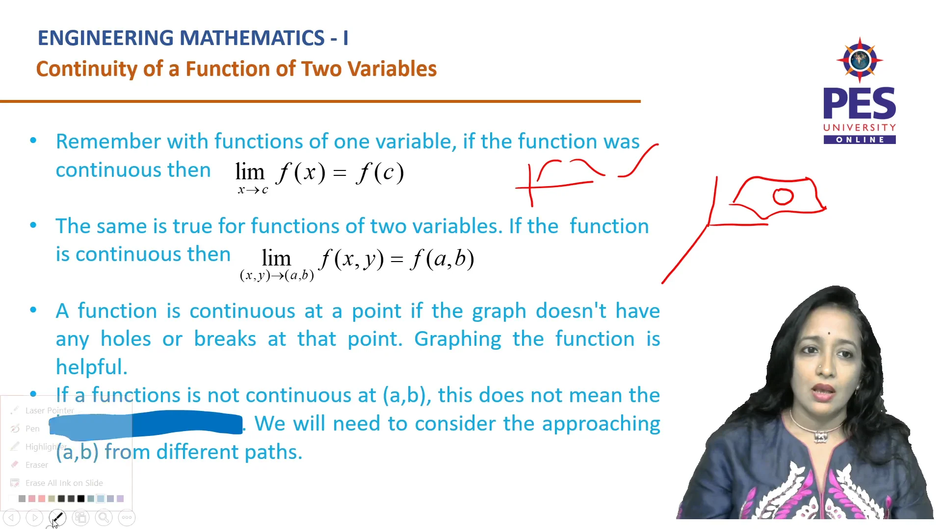 Continuity and differentiability of a function of two independent ...
