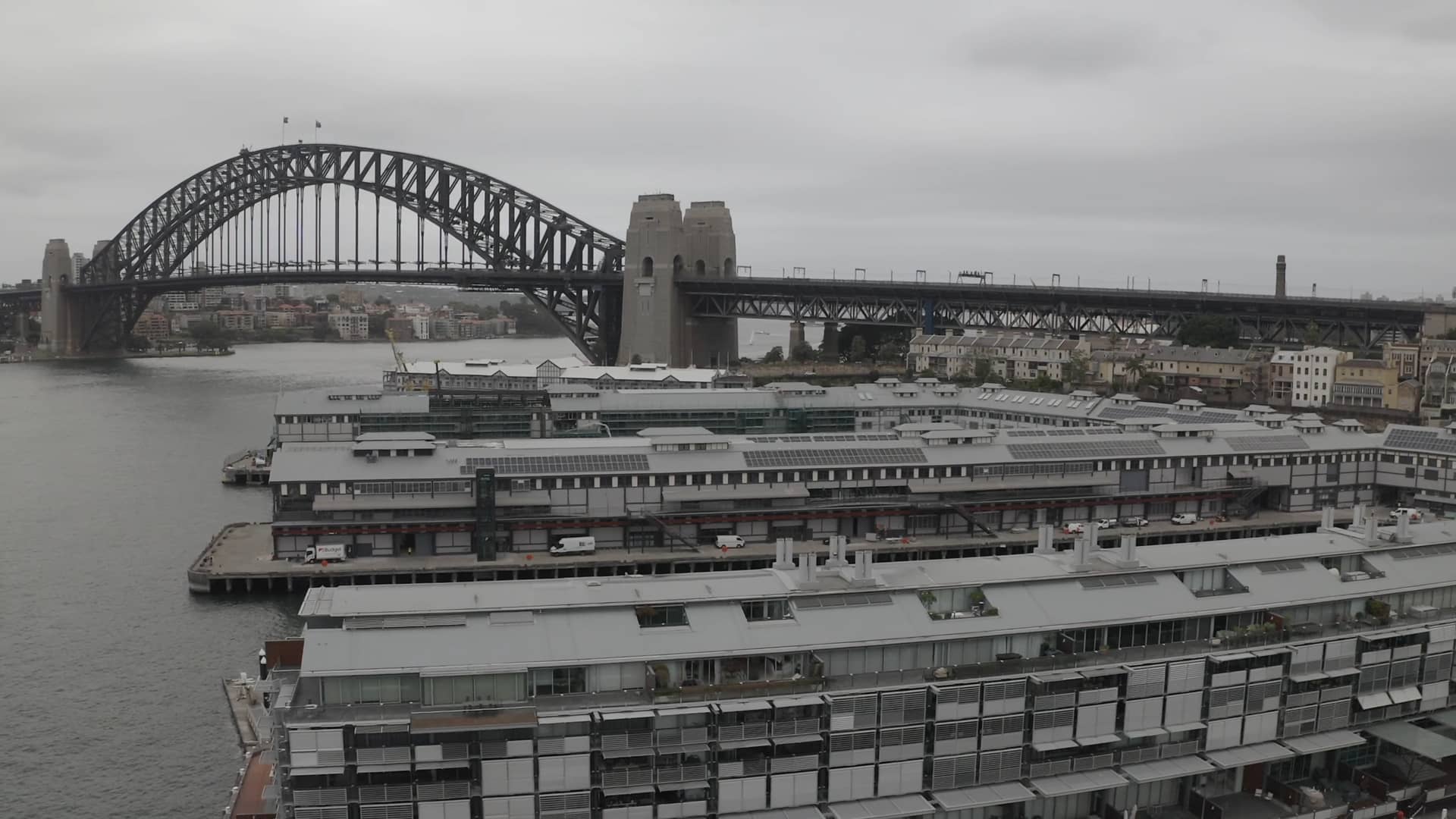 Walsh Bay Arts Precinct aerial harbour view of Wharf 4-5 and Pier 2-3 ...