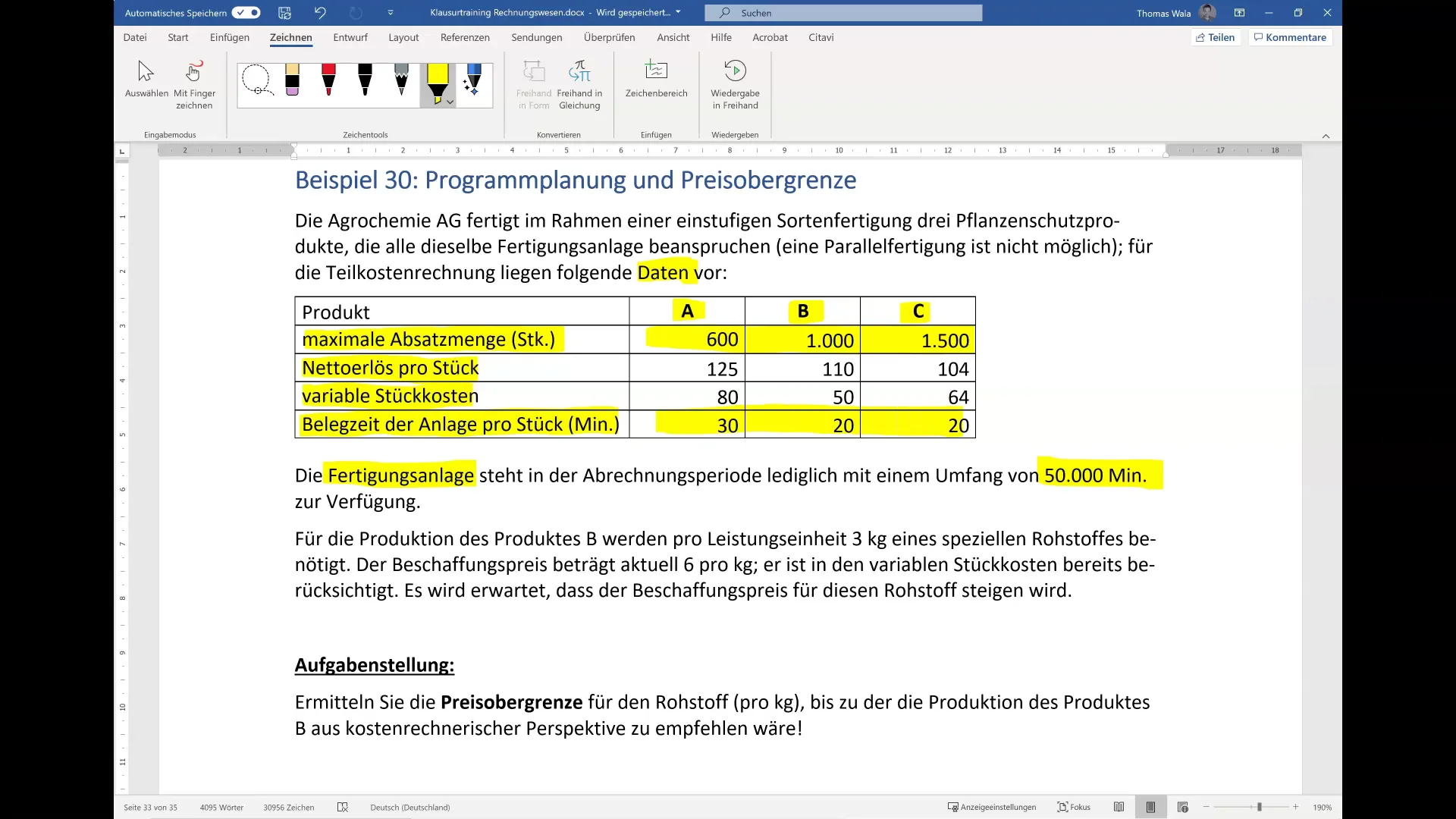 Klausurtraining Rechnungswesen. Beispiel 30: Programmplanung und ...