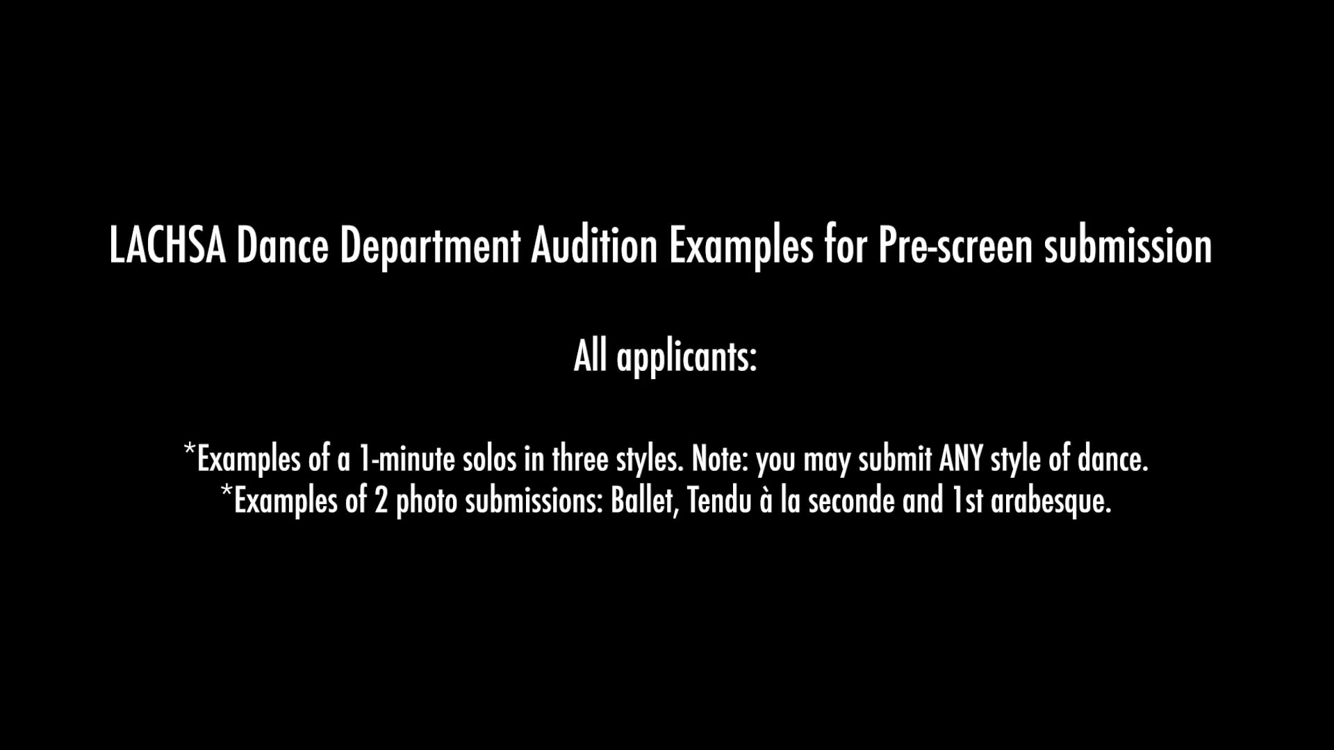 LACHSA DANCE DEPARTMENT AUDITION VIDEO 2021 on Vimeo