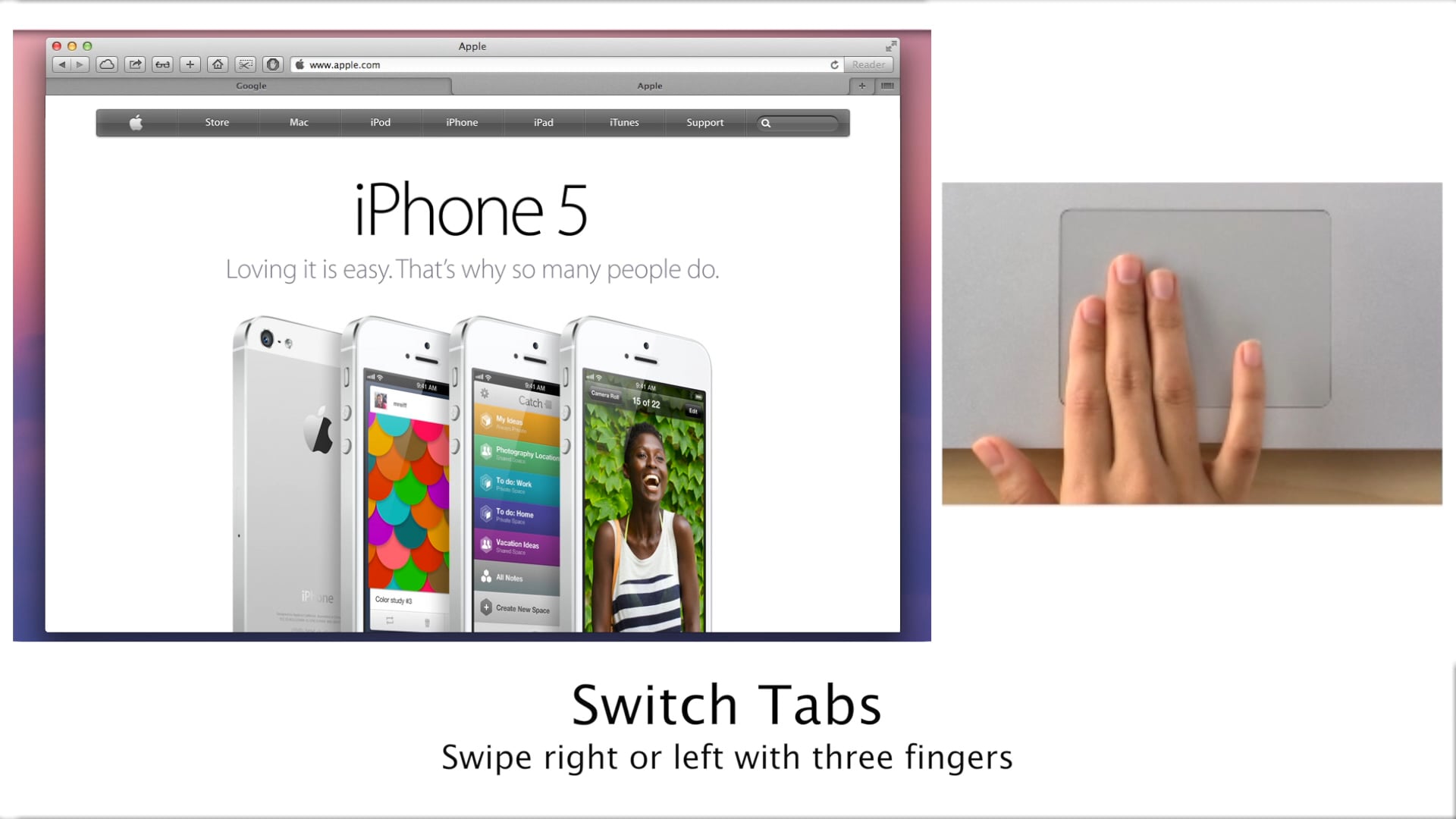 Tech Concept (UI/UX): Browser Tab Switching w/ Multitouch Gestures on Vimeo