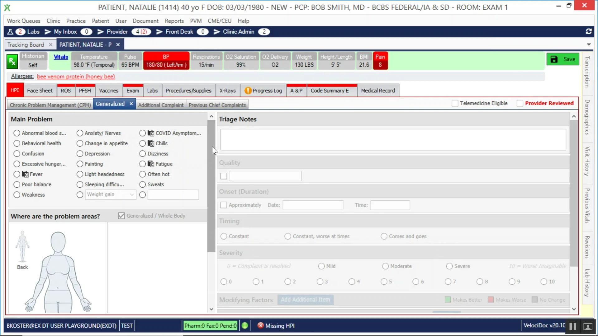 Clinical Workflow HPI Tab