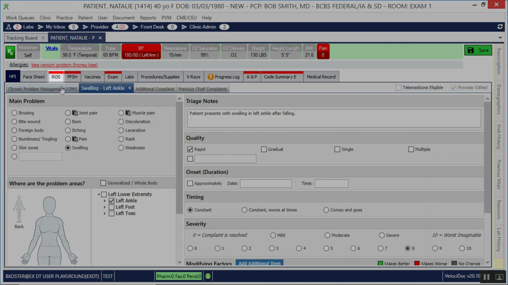 Clinical Workflow ROS Tab