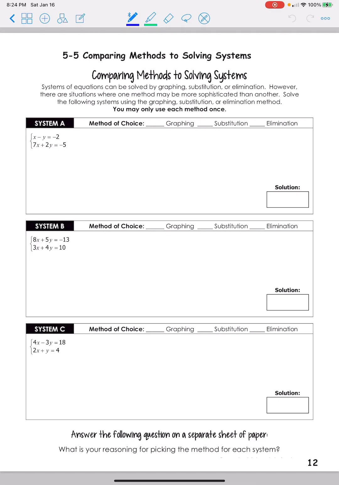 Algebra 1 Unit 5.5 Systems of Equations Review on Vimeo