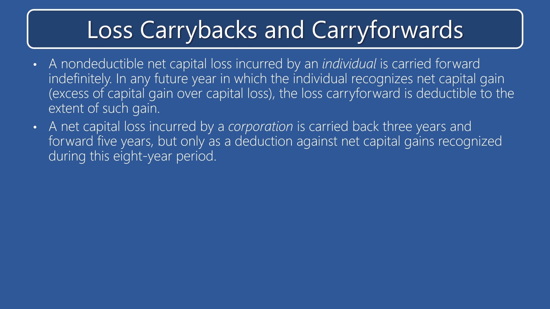 PoT Business 8 Loss Carrybacks and Carryforwards on Vimeo