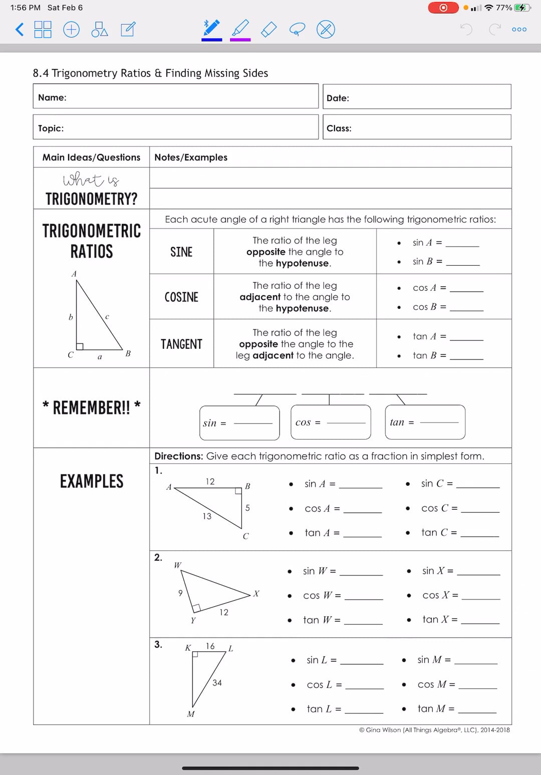 Geometry Unit 8.4 Trigonometry Ratios & Finding Missing Sides on Vimeo