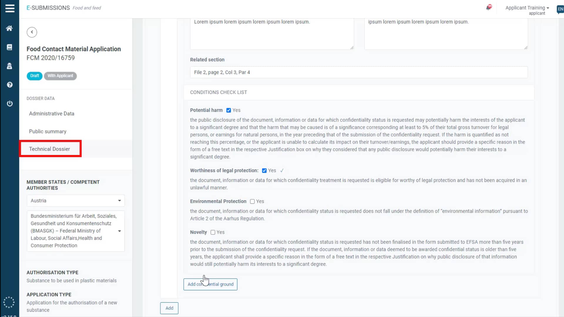 E-Submission Food Chain (ESFC) Platform*: Preparation of the dossier ...