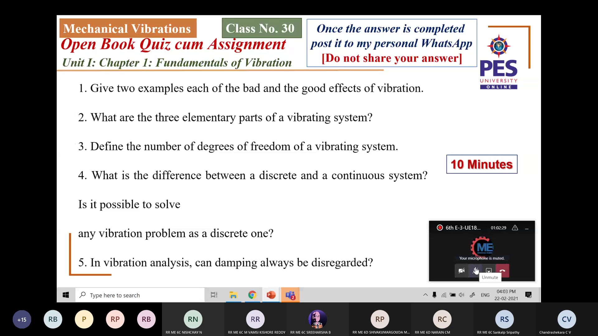 Class 30 Unit 3 MV Quiz cum Assignment Dr. CVC 22 02 2021 on Vimeo