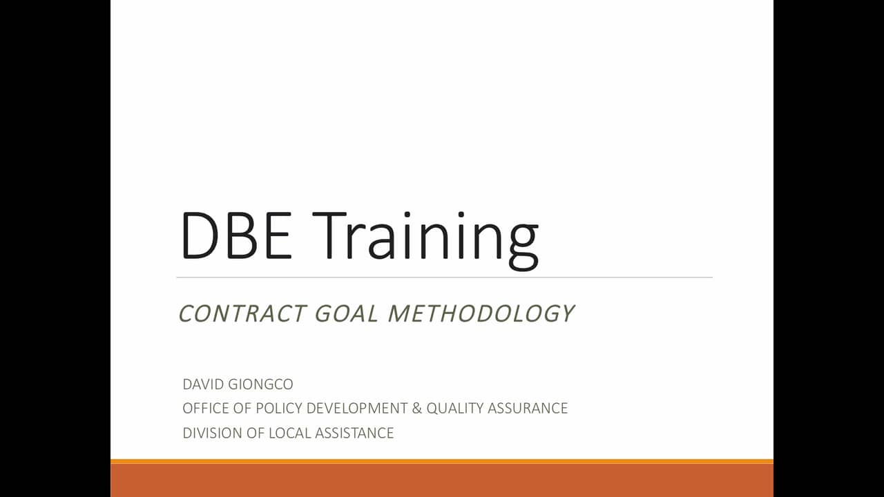 DBE Contract Goal Setting on Vimeo