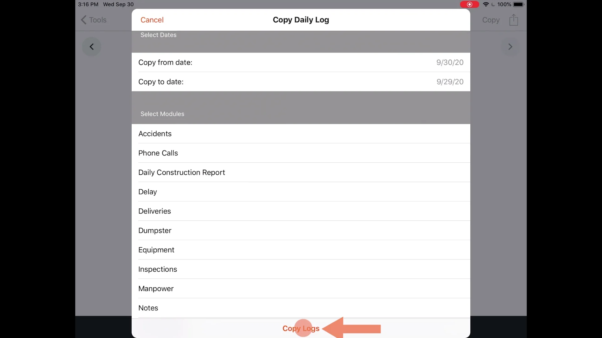 Procore - Daily Log Mobile/Tablet