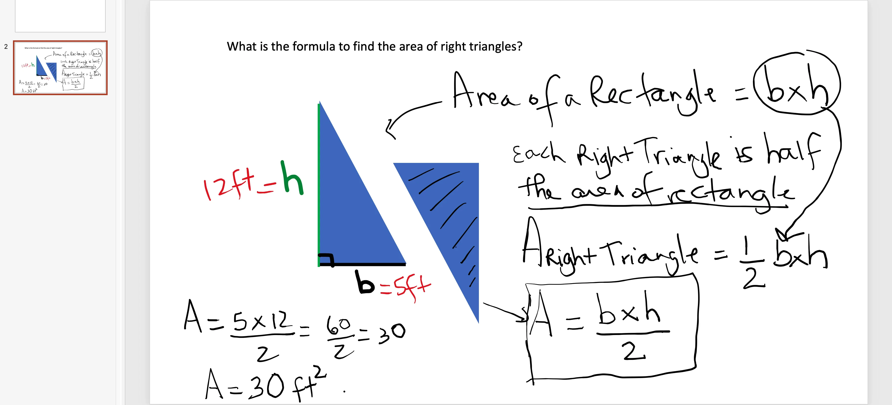 Formula for area of right triangles on Vimeo