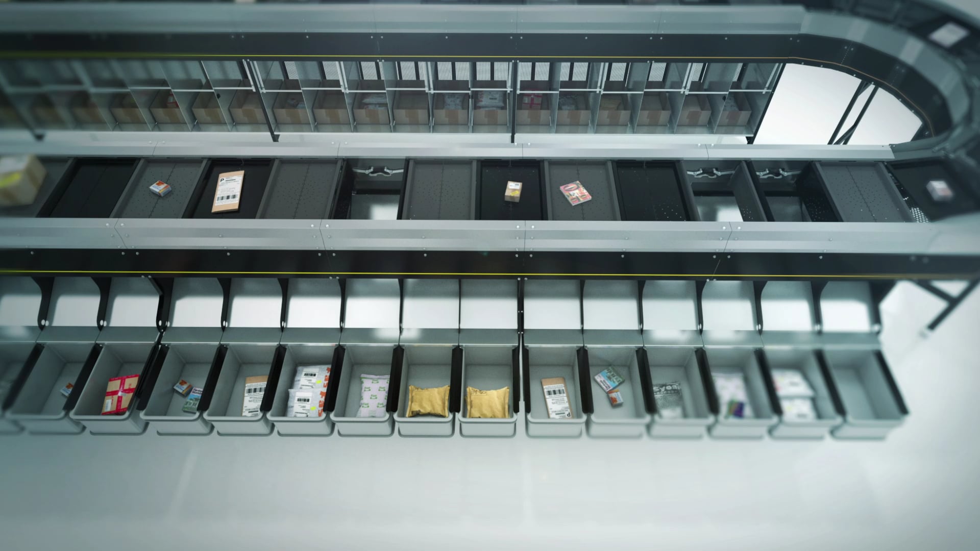 Interroll Split Tray Sorter on Vimeo