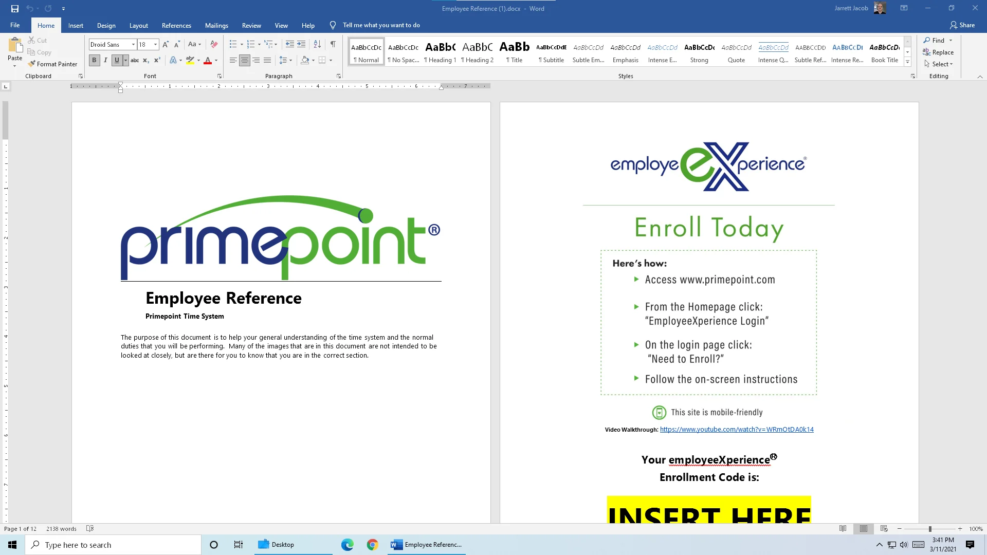 Creating an Employee Reference Document