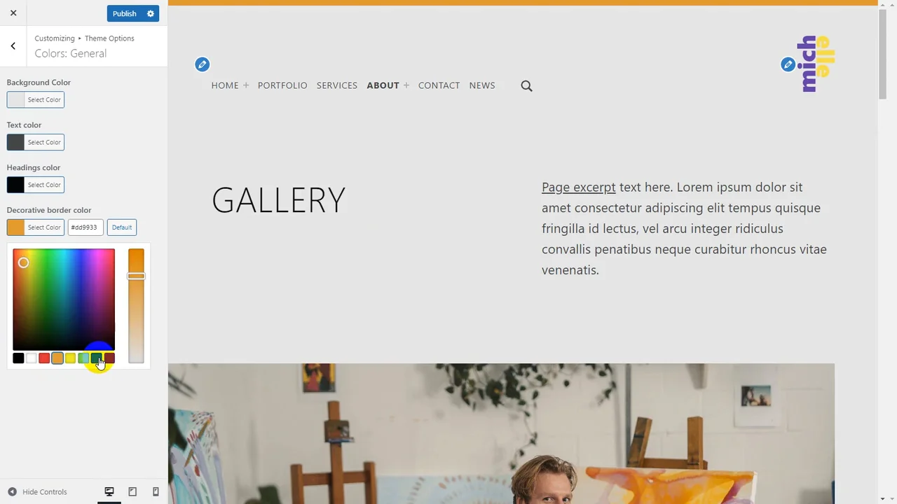 Michelle WordPress theme customization options preview
