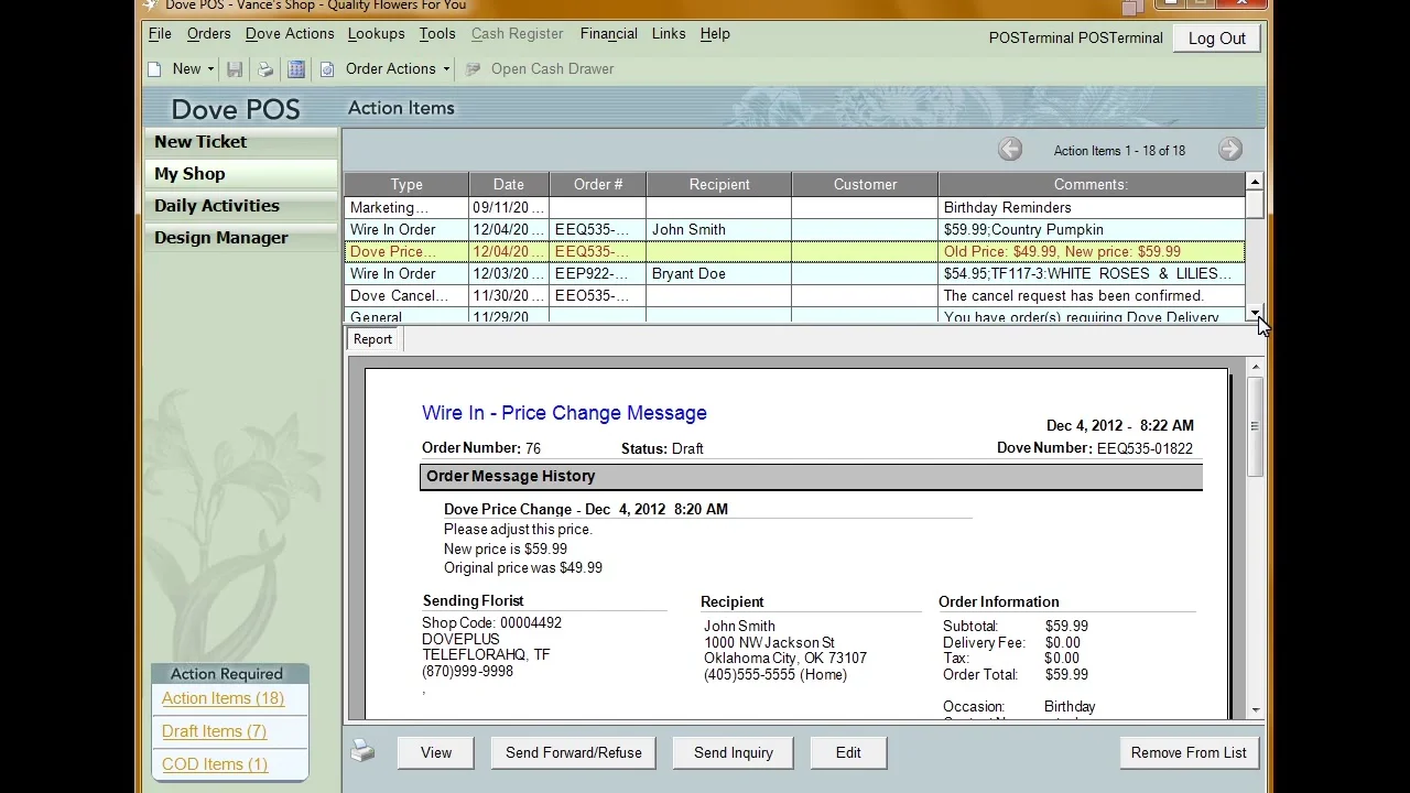 Teleflora's Dove POS Tutorial Part 9- Action Items.mp4