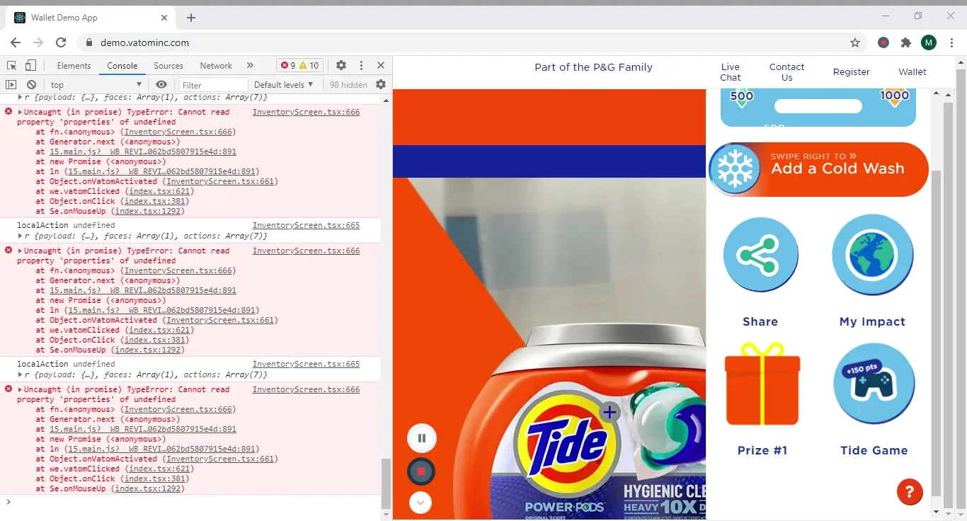console errors- 4/15/2021 on Vimeo
