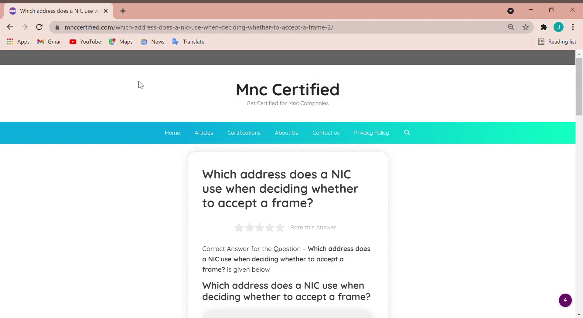 Which address does a NIC use when deciding whether to accept a frame? on Vimeo