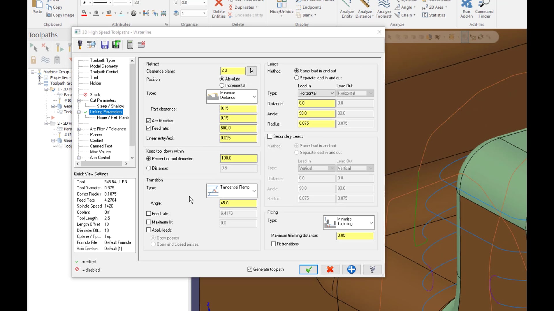 Mastercam 2022 Library - 3D Toolpath Linking Parameters Method 2 Mastercam 2022 Library - 3D Toolpath Linking Parameters Method 2