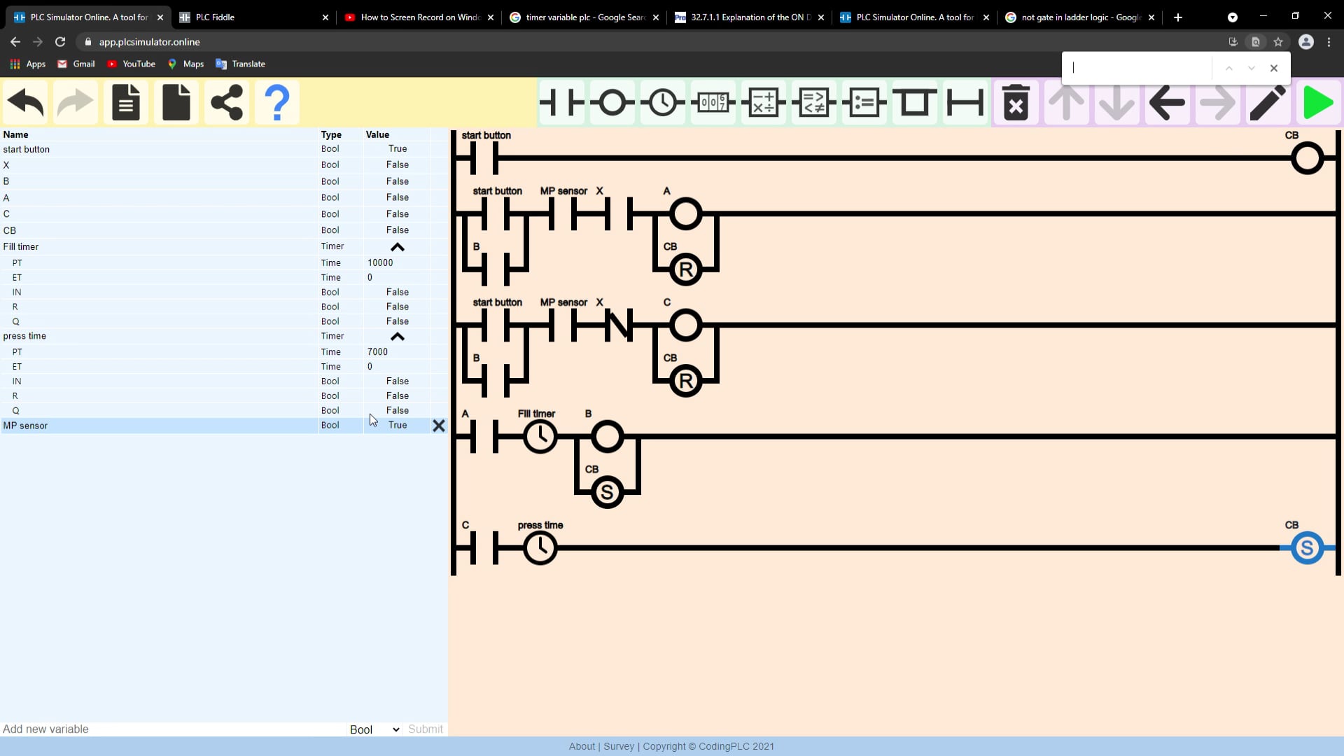 PLC Simulator Online. A tool for learning Ladder Logic programming ...