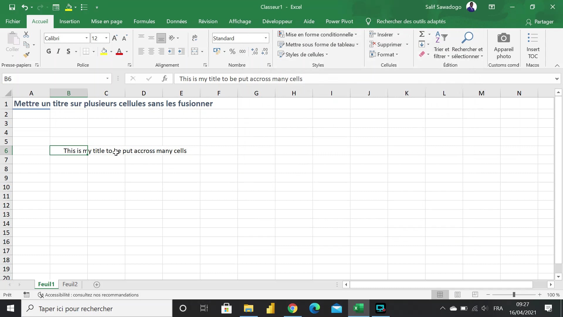 Centrer un titre sur plusieurs cellules.wmv on Vimeo