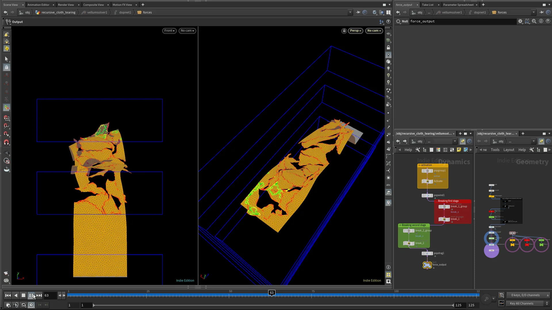 Houdini recursive cloth tearing