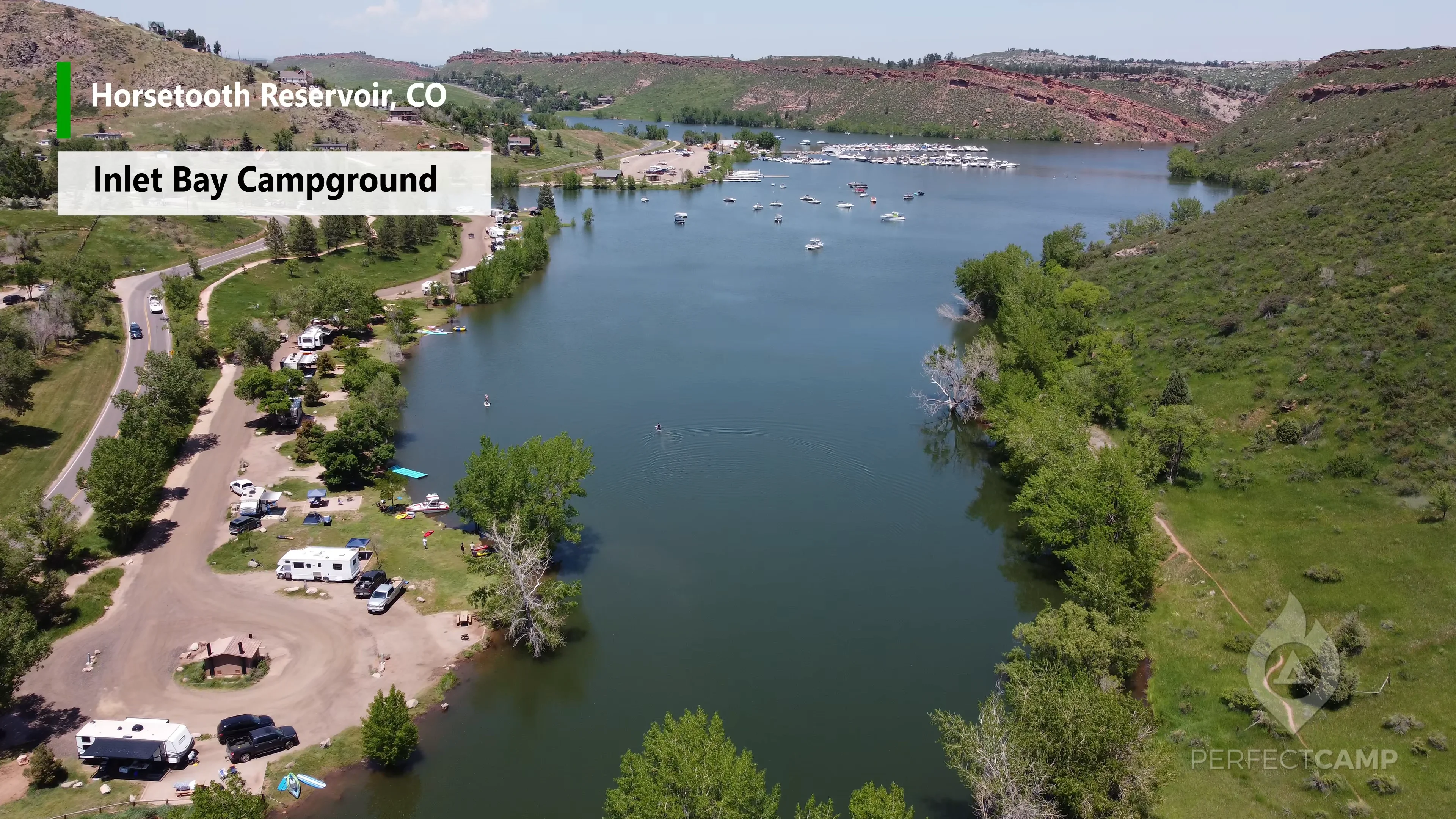 Aerial Video of Inlet Bay Campground at Horsetooth Reservoir, CO on Vimeo