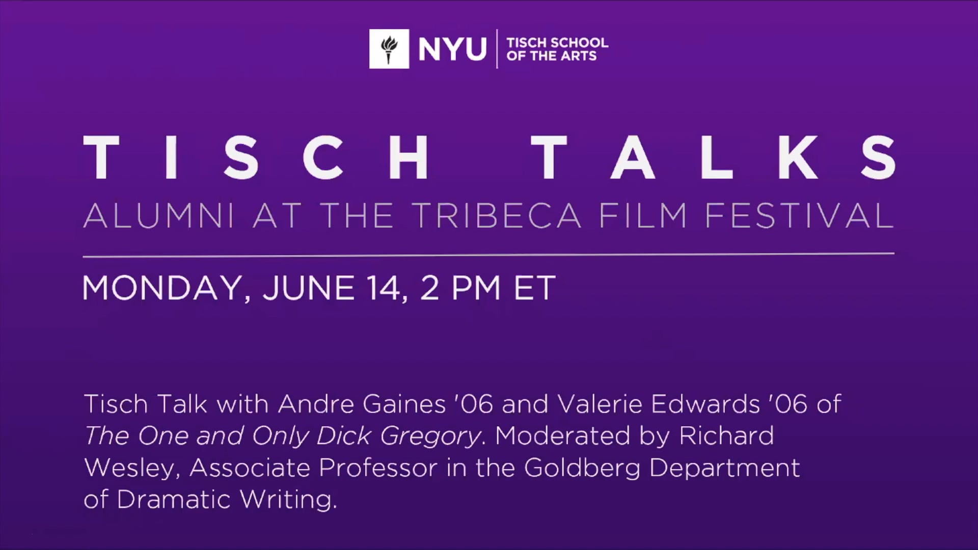 Tisch Talk with alumni Andre Gaines & Valerie Edwards, The One and Only ...