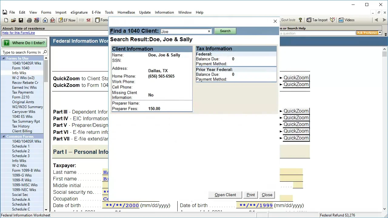 Intuit - ProSeries Tax Software - Client Snapshot