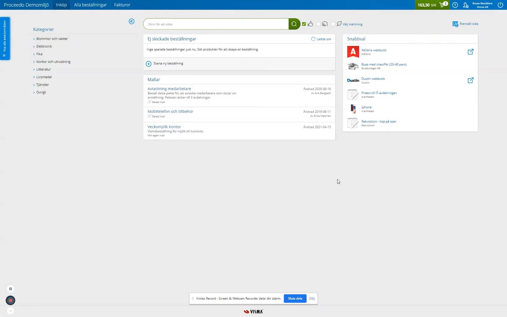 6. Visma Proceedo Beställning - - Skapa och använda mallar / tidigare ...
