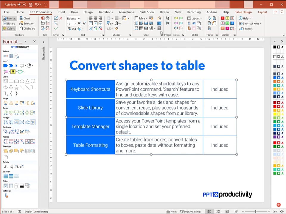 Create tables from shapes / text boxes in PowerPoint on Vimeo