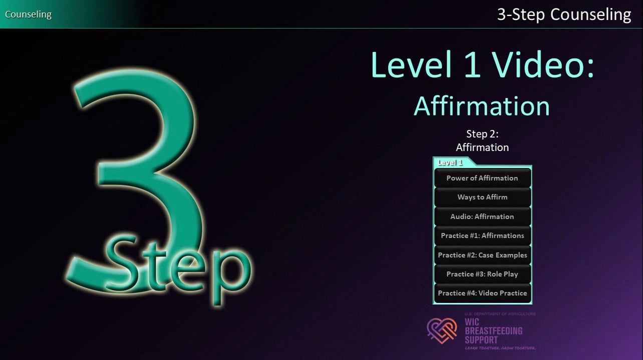 WIC Level 1 - 2-2-B-Level1-3-Step Counseling - Affirmation on Vimeo