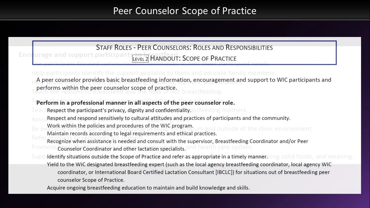 WIC Level 2 C - 7-B-Level2-PeerCounselors-ScopeOfPractice on Vimeo