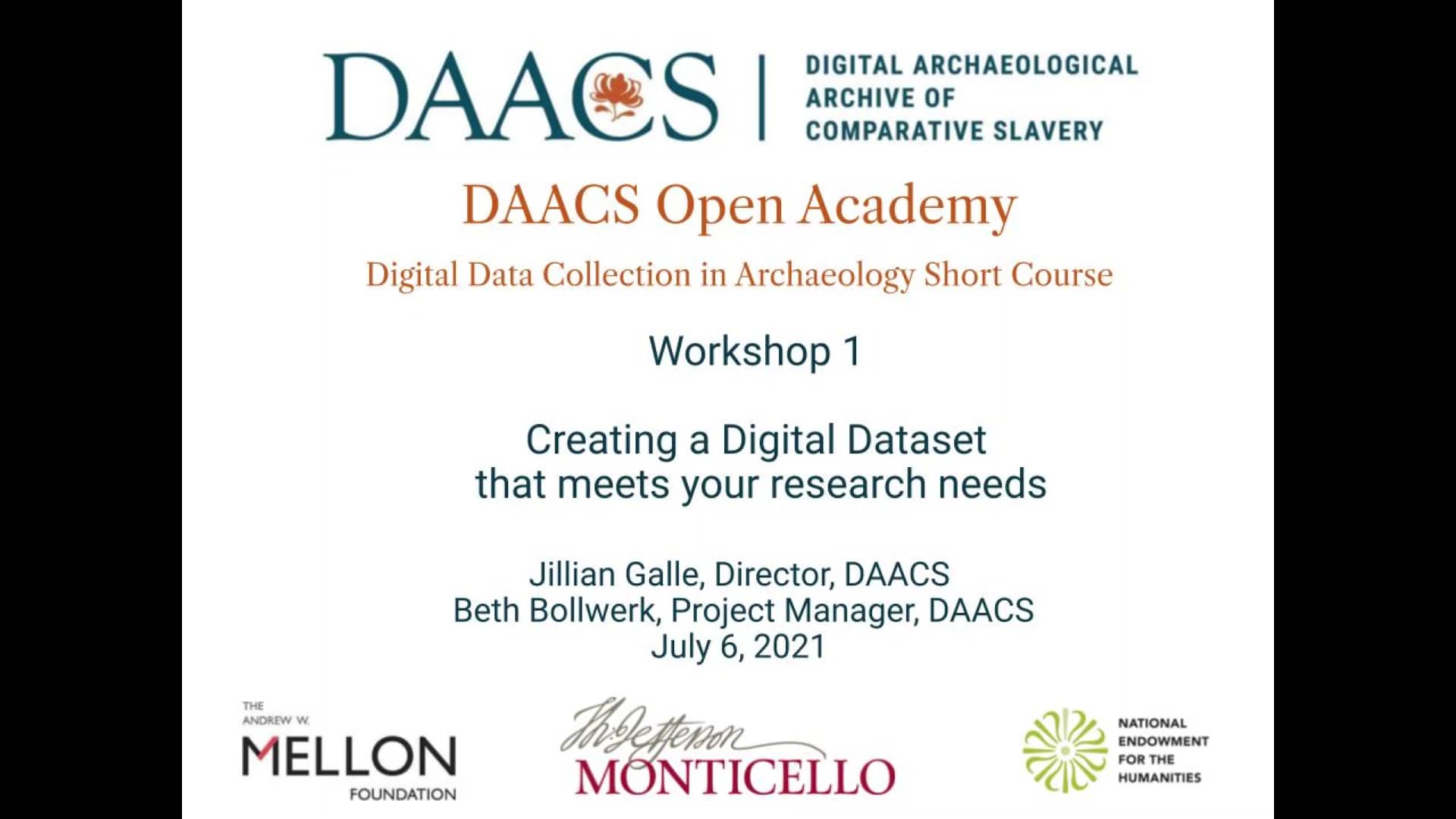 DAACS Open Academy. Summer 2021: Workshop 1: Creating a Digital Dataset ...