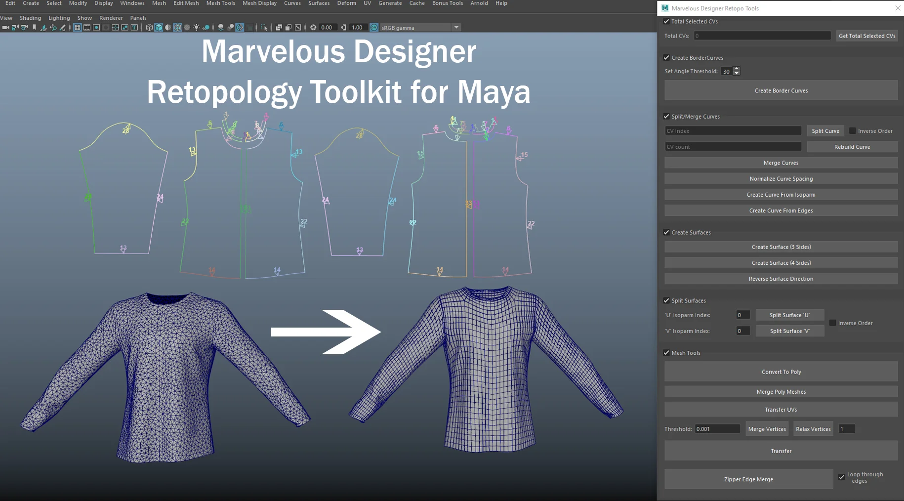 Marvelous Designer Retopology Toolkit for Maya