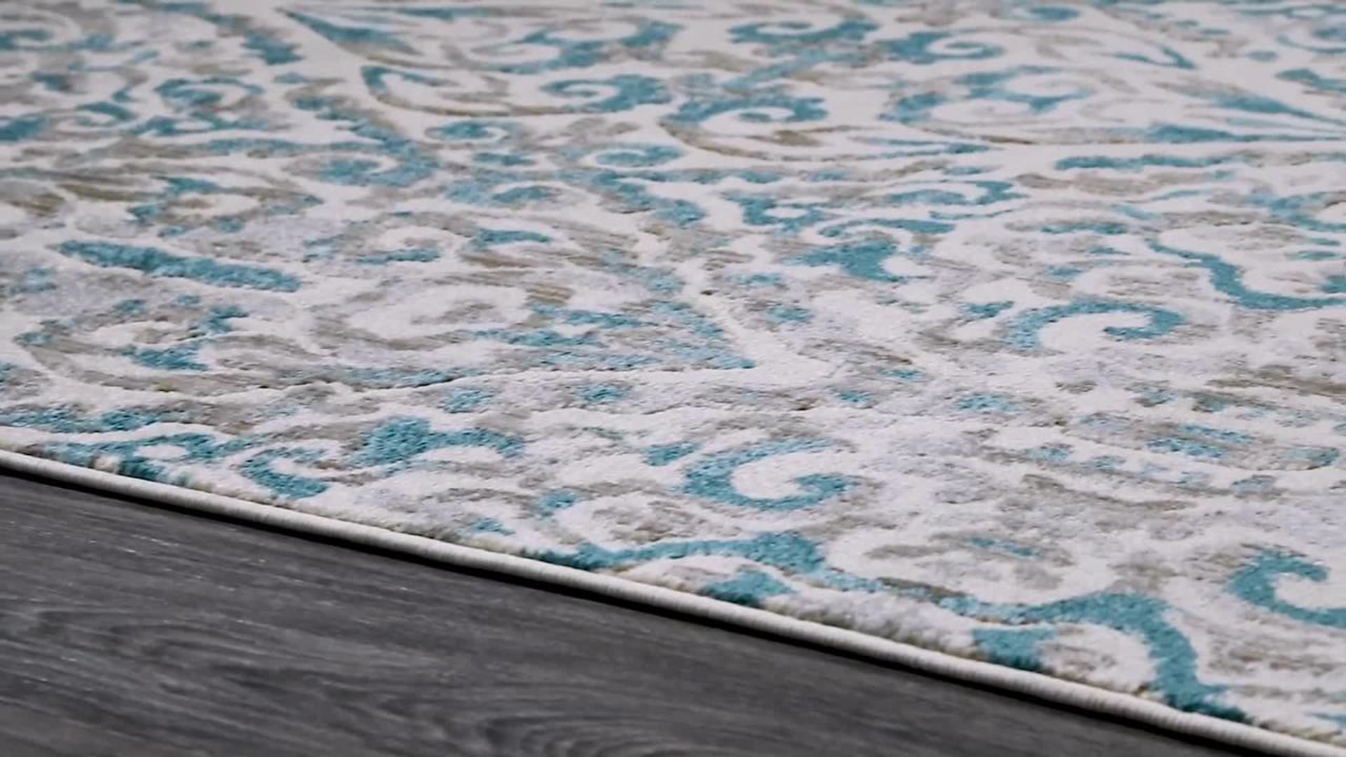 Weave & Wander Arsene Scroll Print Textured Rug, Turquoise, 2'2"x4 ...