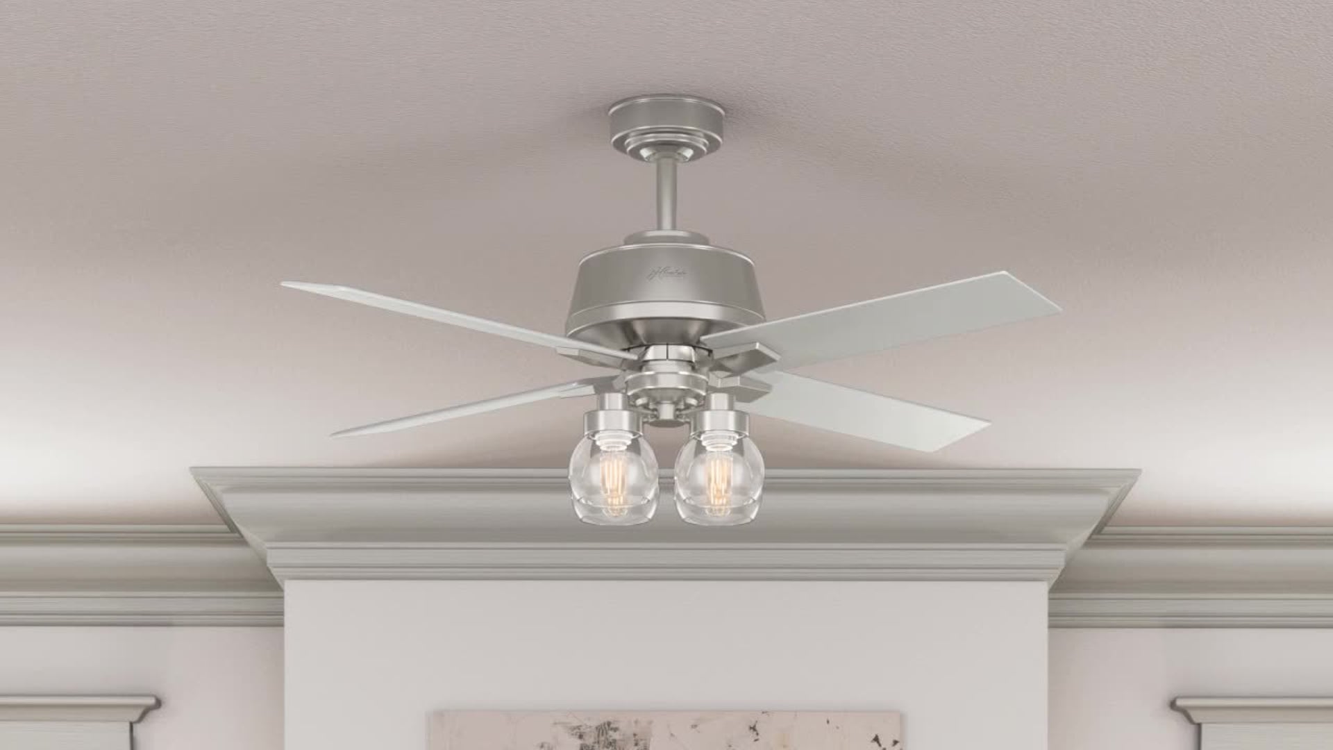 Hunter 52" Viven Brushed Nickel Ceiling Fan, LED Light and Remote ...