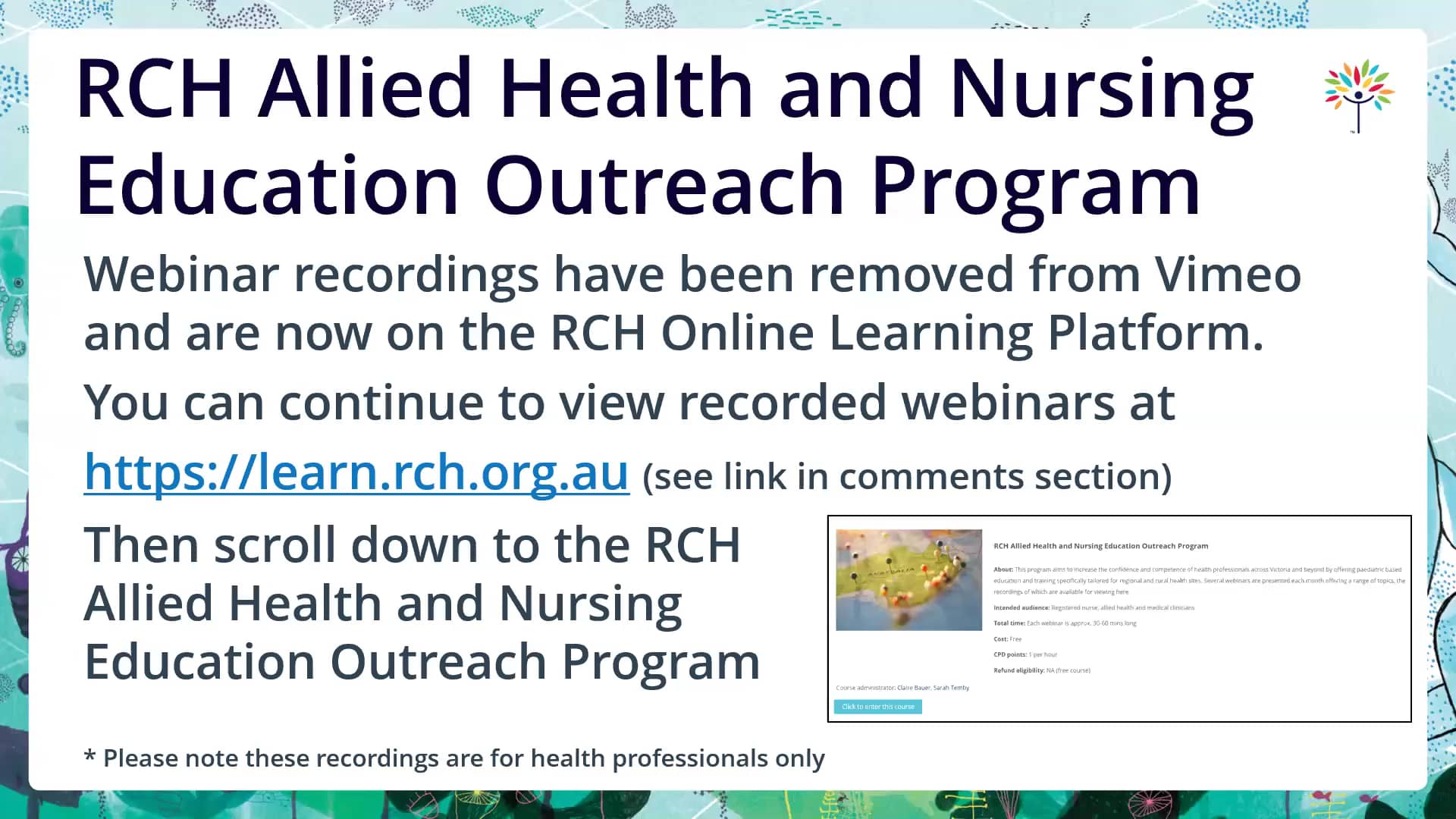 RCH Allied Health and Nursing Education Outreach Program on Vimeo