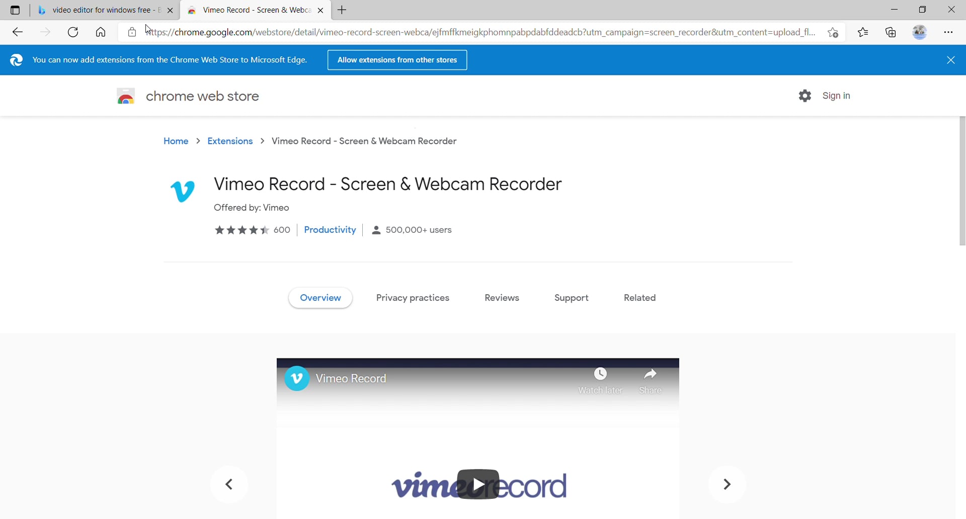 Vimeo Record - Screen & Webcam Recorder - Chrome Web Store and 1 more ...