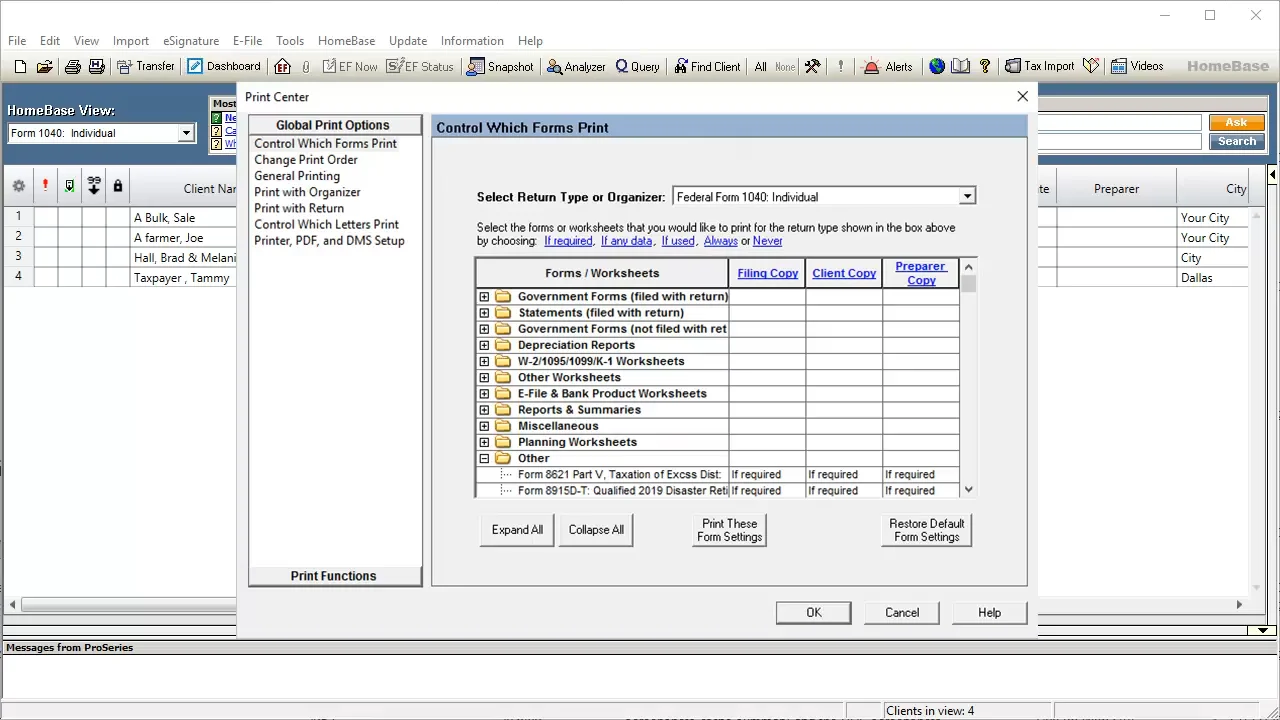 Intuit - ProSeries Tax Software - Global Print Options